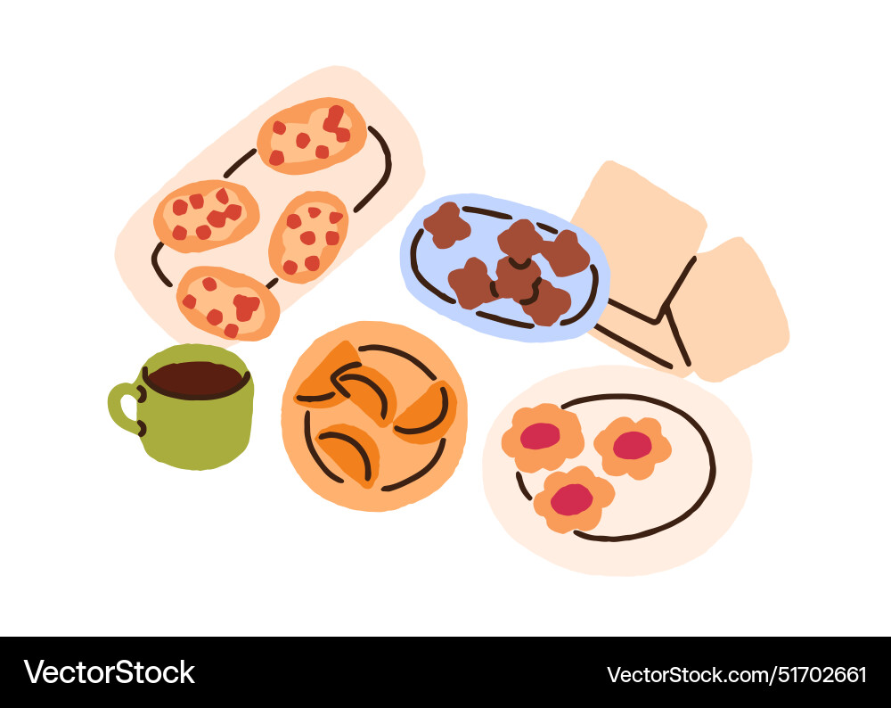 Tea cup desserts sweet snack biscuits home Vector Image