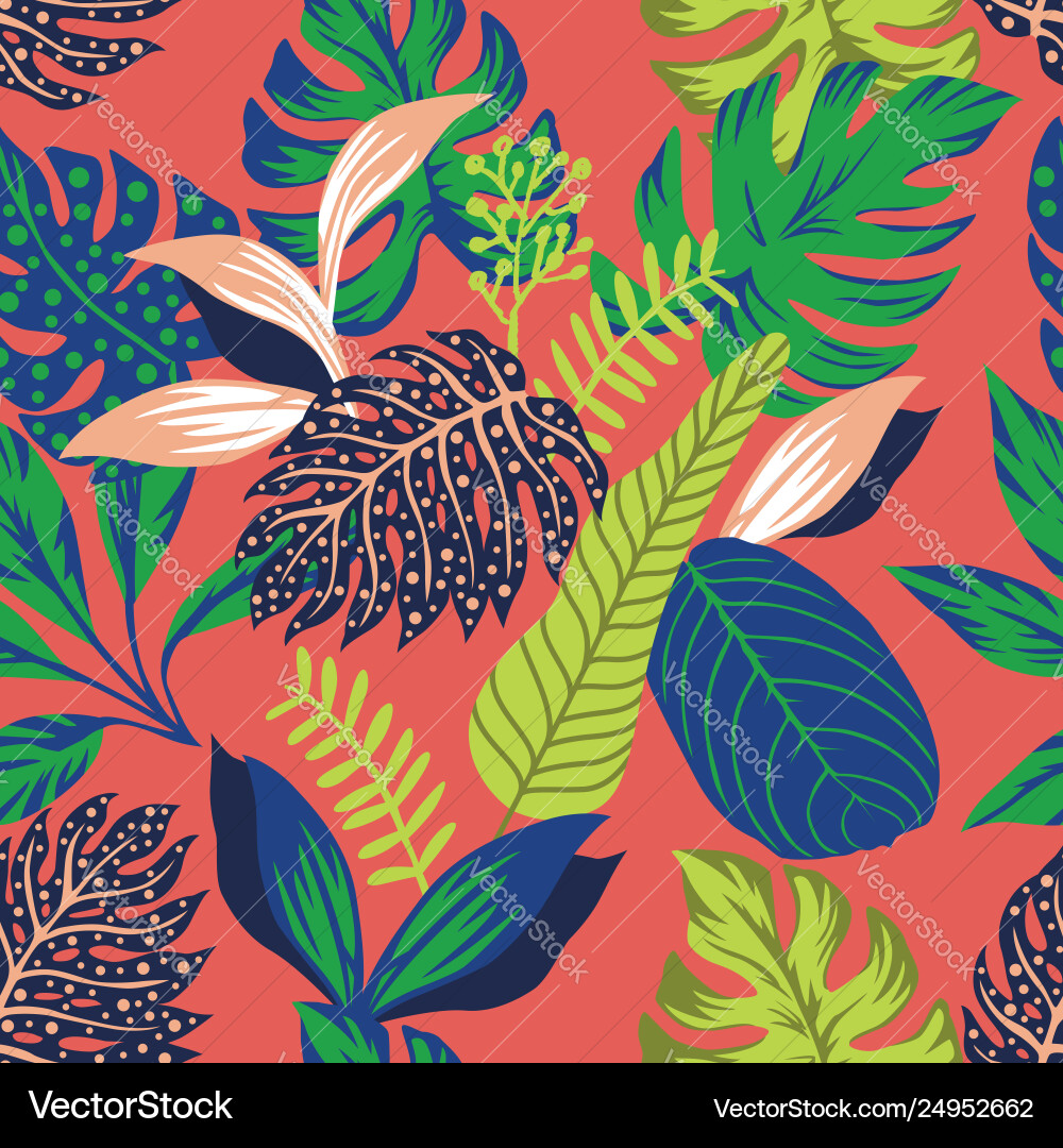 Abstract color tropical leaves seamless Royalty Free Vector