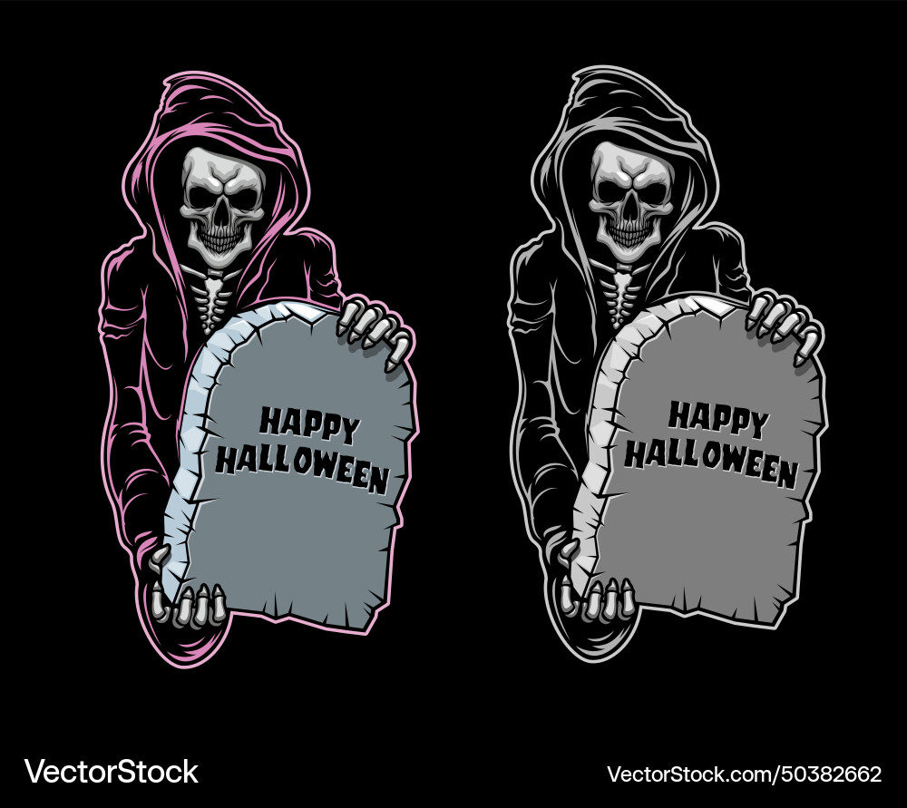 Grim reaper death skeleton with grave tombstone Vector Image