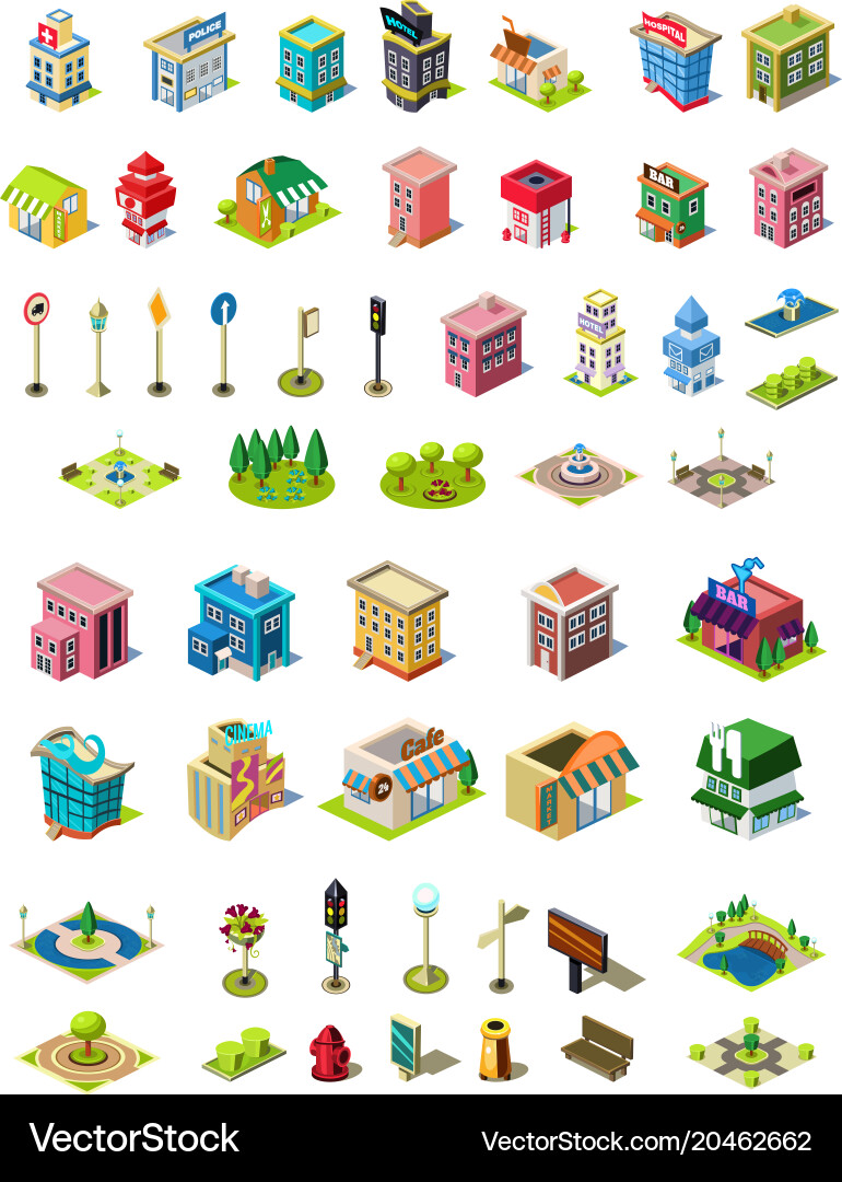 Isometric City Construction Icons Royalty Free Vector Image