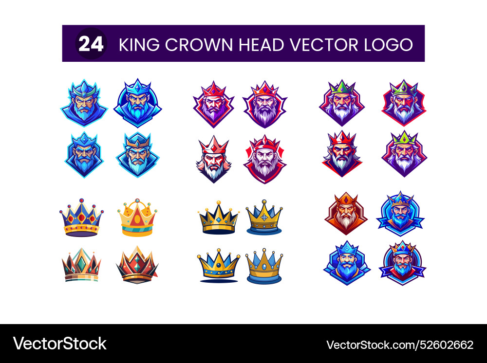 King crown head tough looking warrior face Vector Image