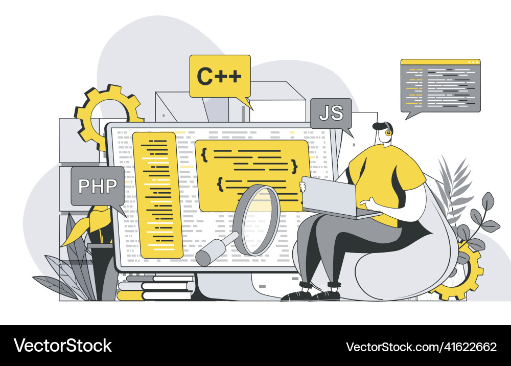 Programming software concept with outline people Vector Image