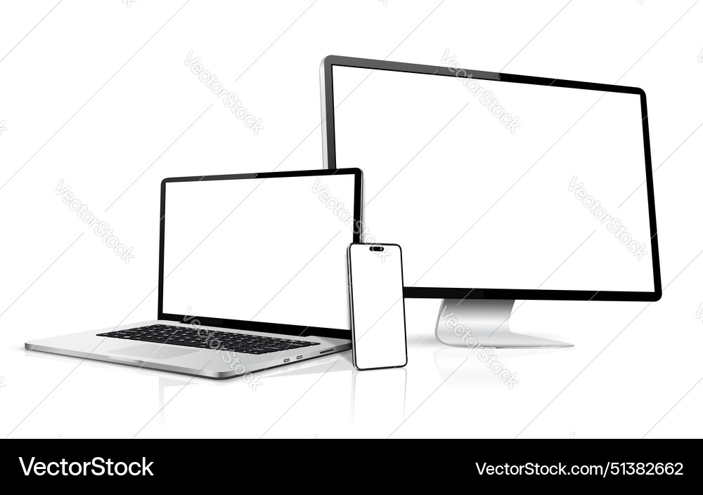Realistic mockup computer laptop cellphone Vector Image