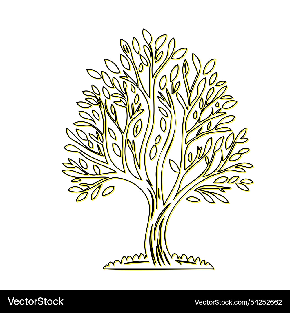 Tree new year outline sketch yellow Royalty Free Vector