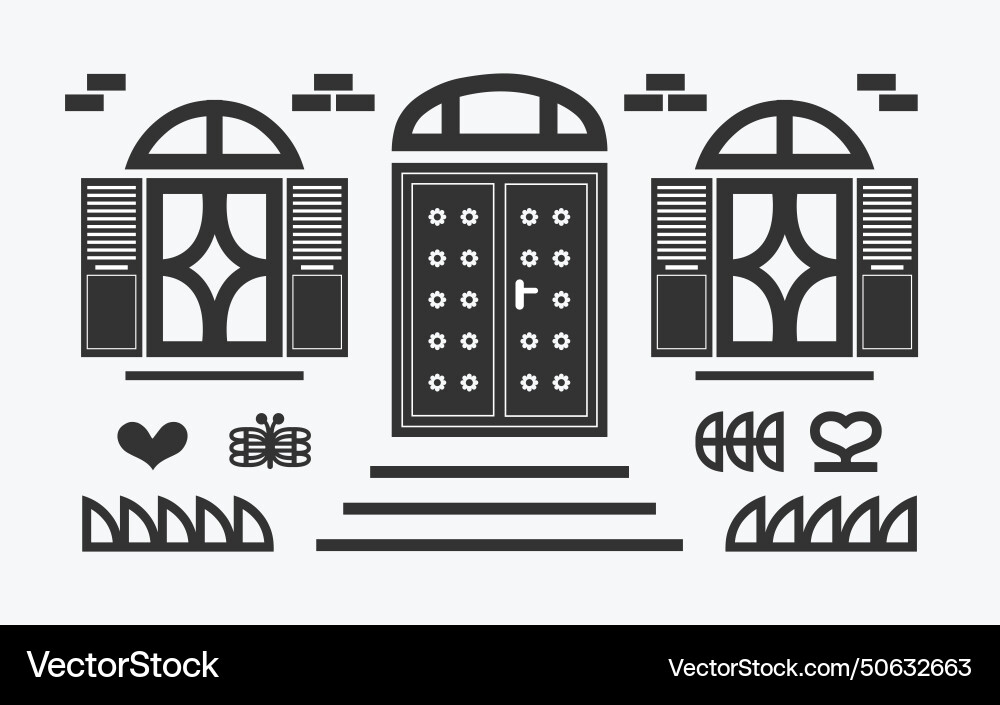 Black silhouette abstract house front area view Vector Image