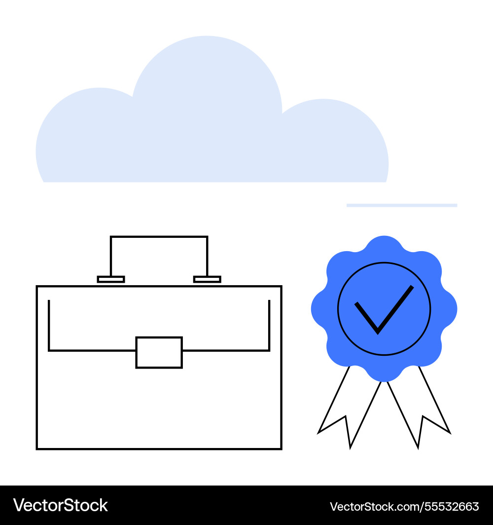 Business suitcase with certification badge under Vector Image
