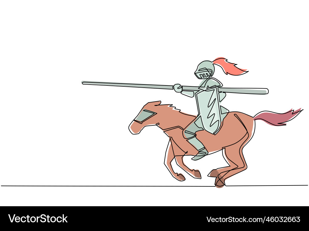 Continuous one line drawing medieval knight Vector Image