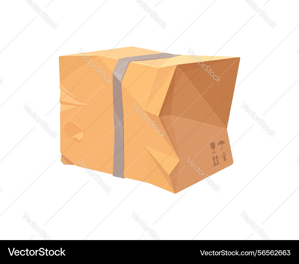 Damaged and crumpled package cardboard cartoon box