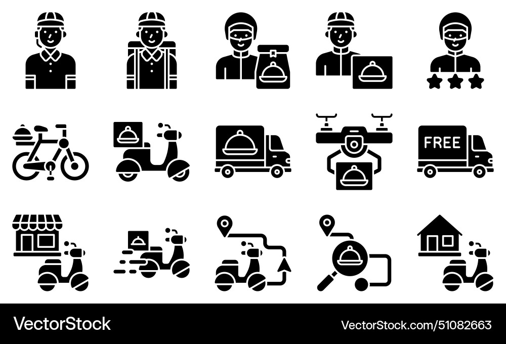 Food delivery essentials solid icons set 3 Vector Image