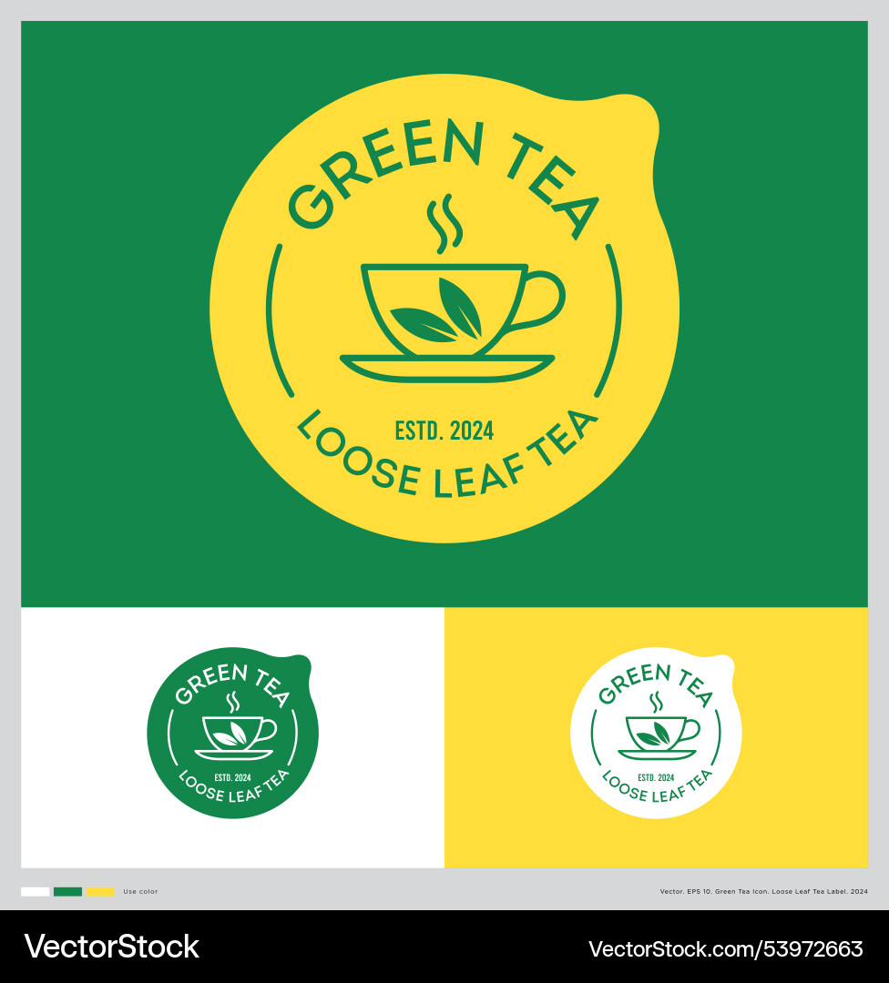 Green tea loose leaf icon sticker label cup leaves
