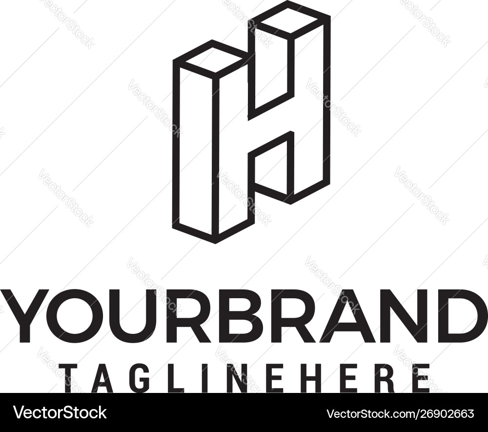 Letter h logo 3d isometric lines geometric shape Vector Image