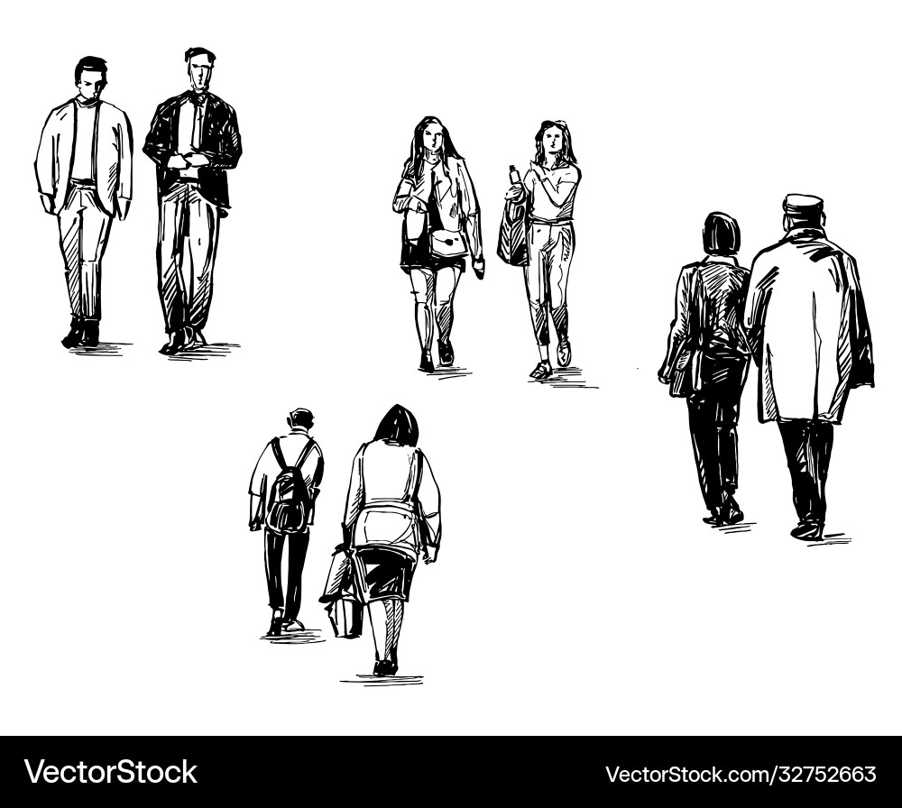 People Walking - Sketch Drawing Royalty Free Vector Image