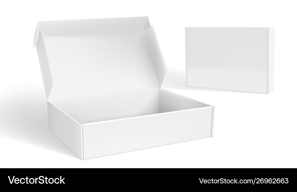 Realistic open and closed blank packaging boxes Vector Image