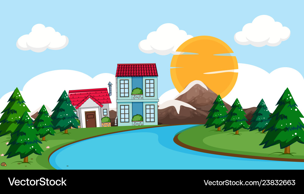 Rural village in nature Royalty Free Vector Image