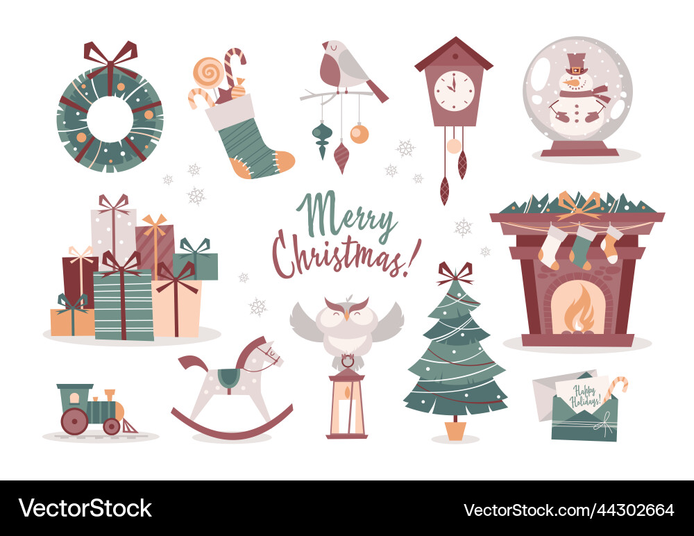 Cartoon Christmas Decorations Set Royalty Free Vector Image