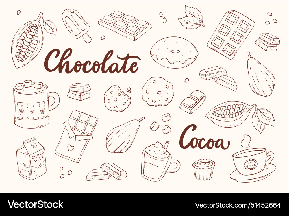 Chocolate doodles collection Royalty Free Vector Image