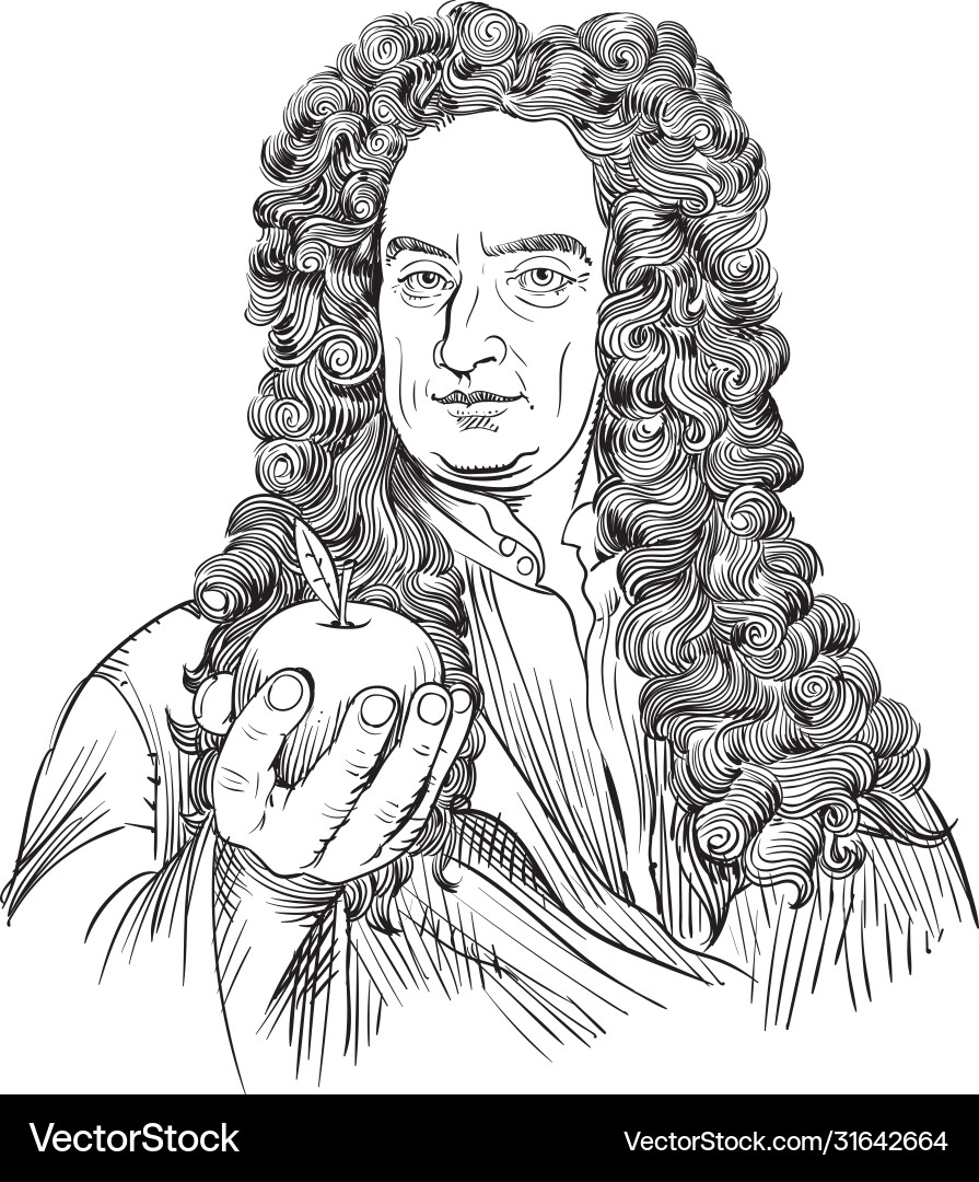 Isaac Newton Portrait - Line Art Royalty Free Vector Image