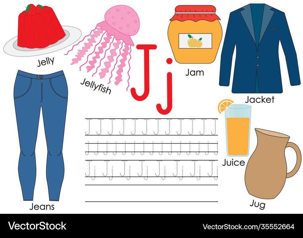 Letter j learning english alphabet writing Vector Image