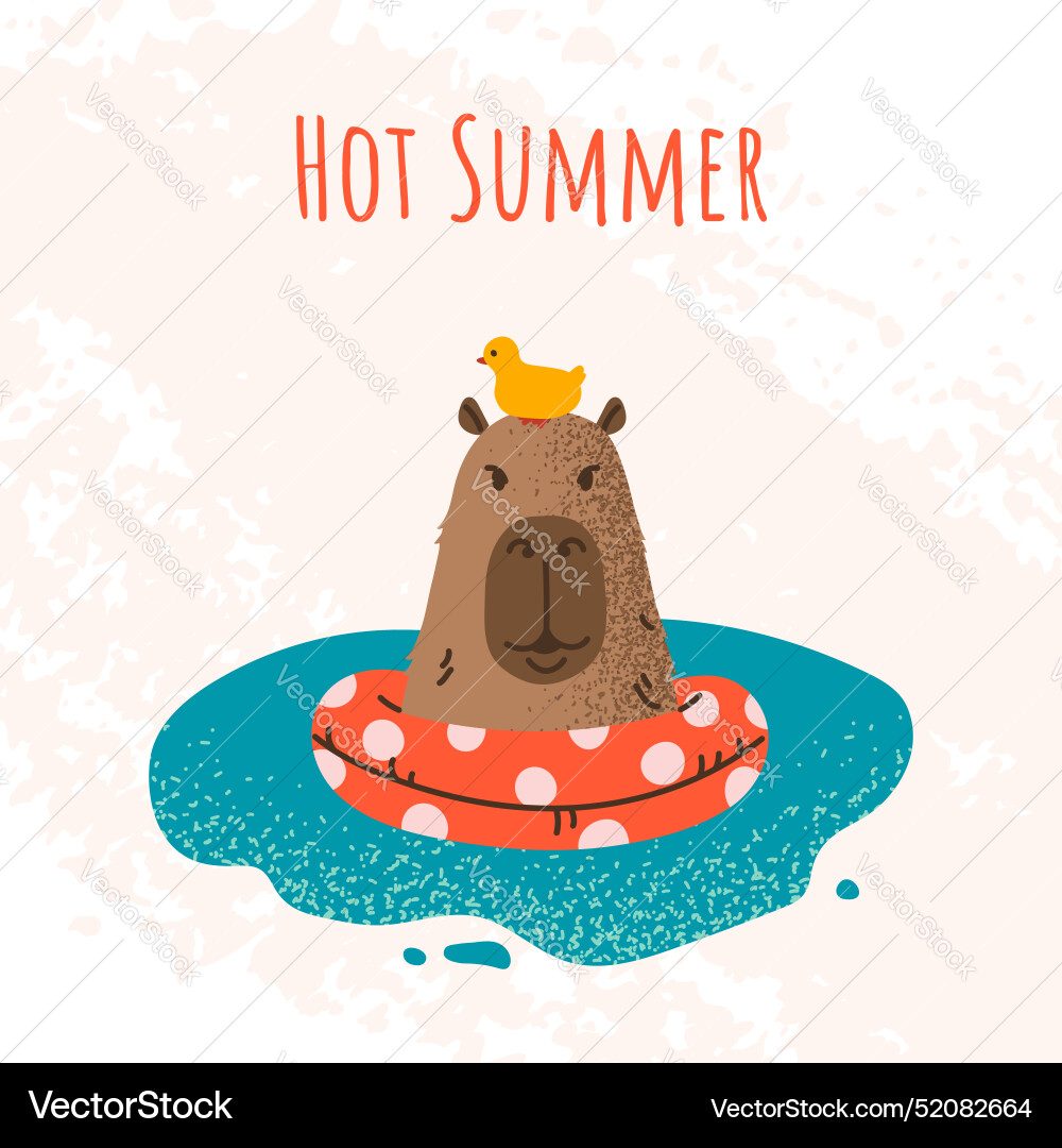 Summer square card capybara swims Royalty Free Vector Image