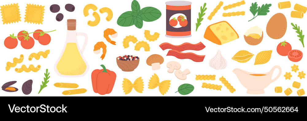 Tasty pasta ingredients various products Vector Image