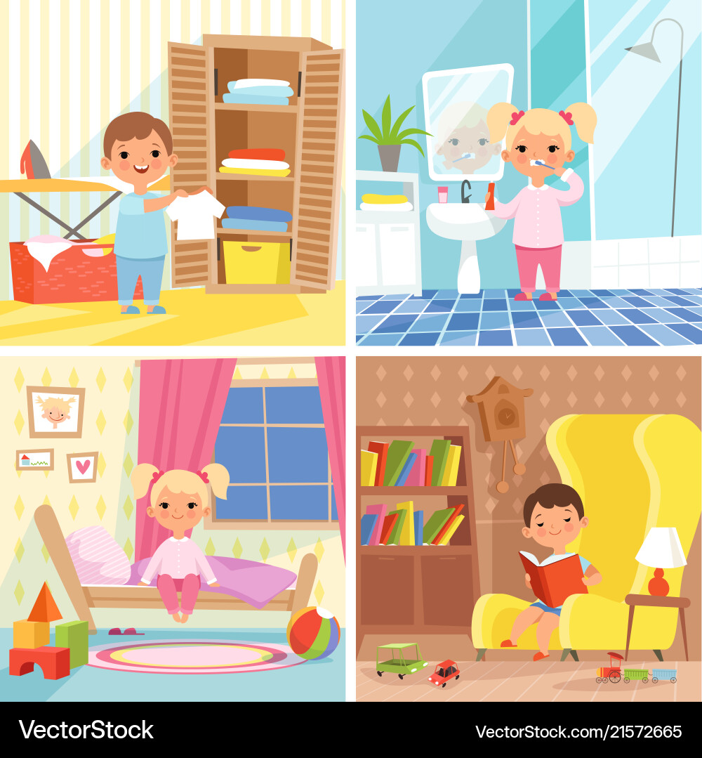 Daily routine various situations of time in day Vector Image