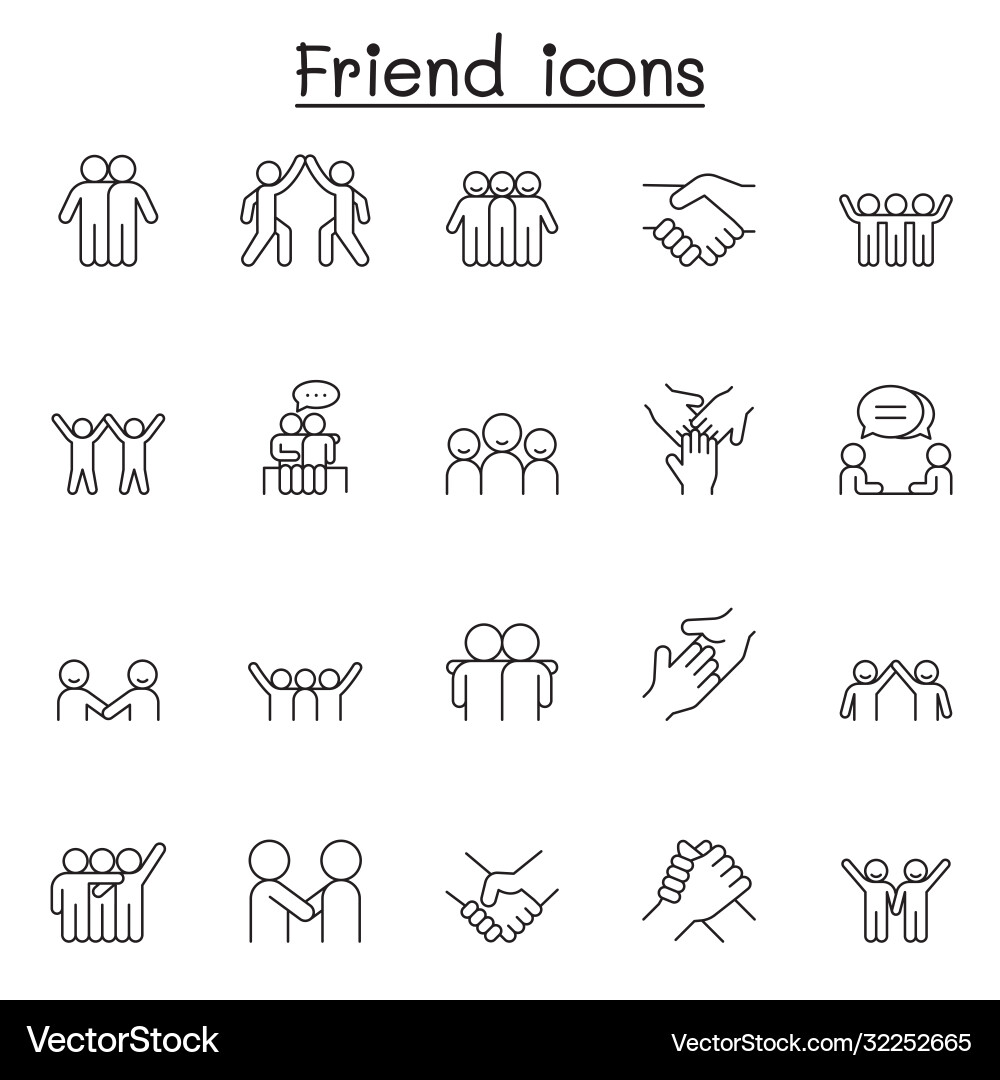 Friend icon set in thin line style Royalty Free Vector Image
