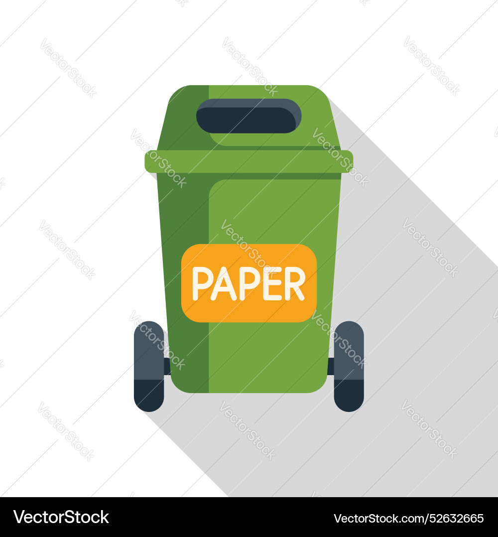Green wheelie bin for paper sorting standing Vector Image
