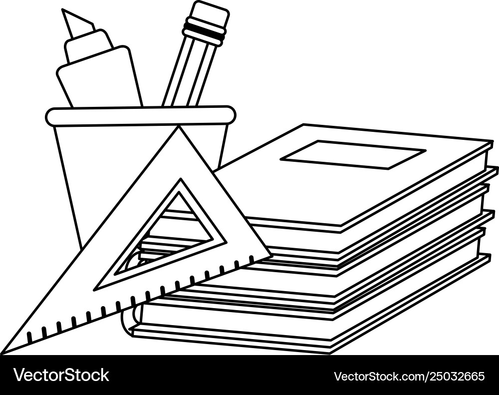 School and education supplies black white Vector Image