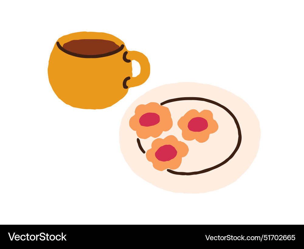 Tea cup biscuits on plate sweet snack and teacup Vector Image