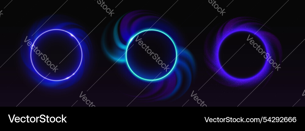 Blue neon light circles set Royalty Free Vector Image
