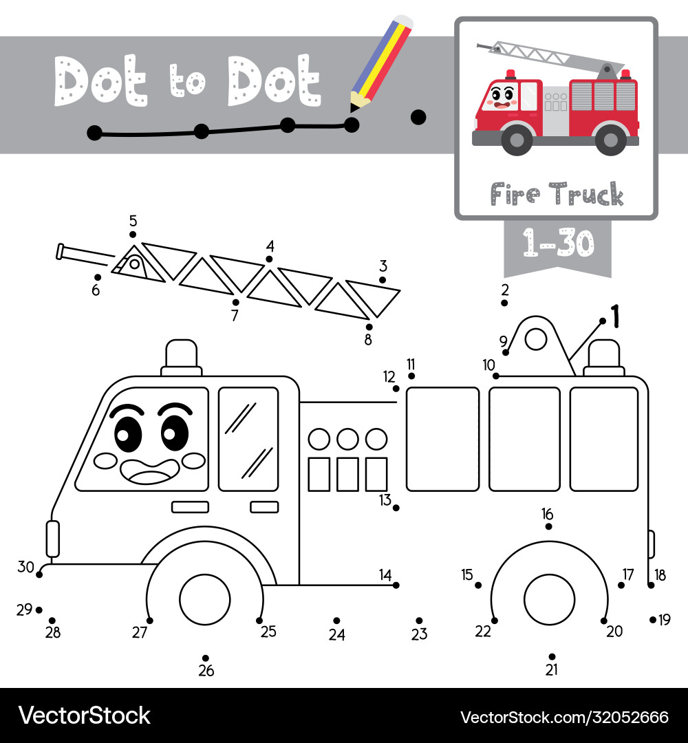 Dot to Number Fire Truck Coloring Book Royalty Free Vector