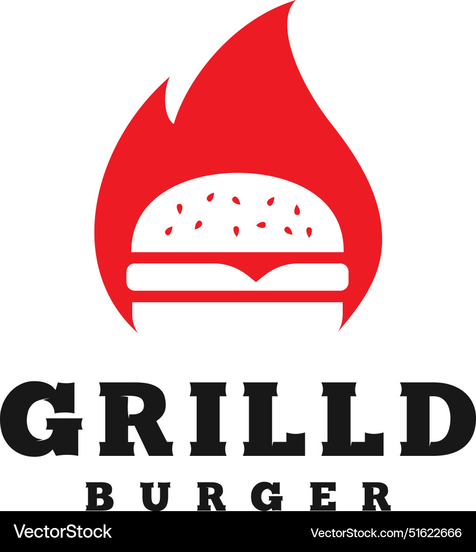Grilled burger logo design Royalty Free Vector Image