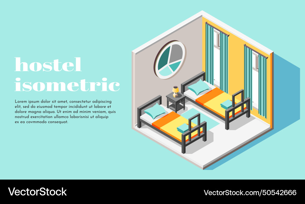 Hostel room isometric background Royalty Free Vector Image