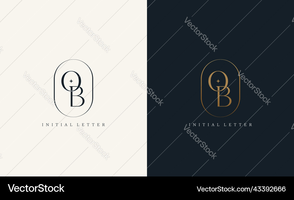 Premium ob logo monogram with gold circle frame Vector Image