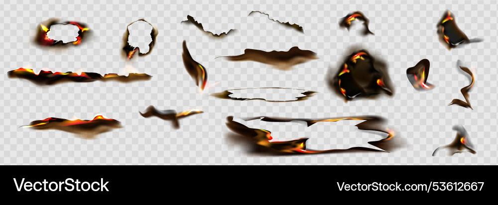 Burnt paper edges with fire and black ash Vector Image