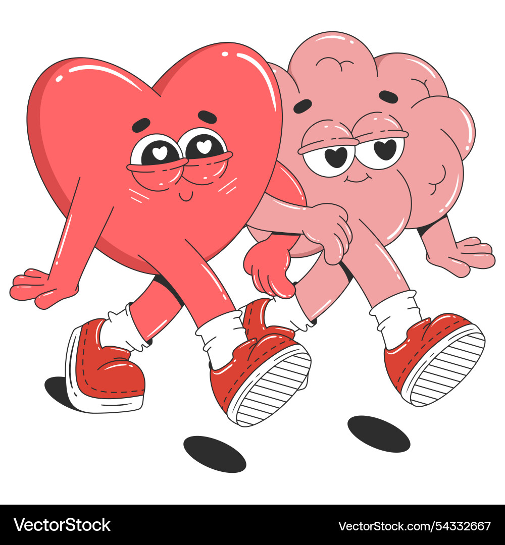 Cute cartoon heart and brain characters Royalty Free Vector