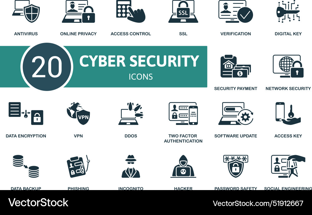 Cyber security icon set antivirus online privacy Vector Image