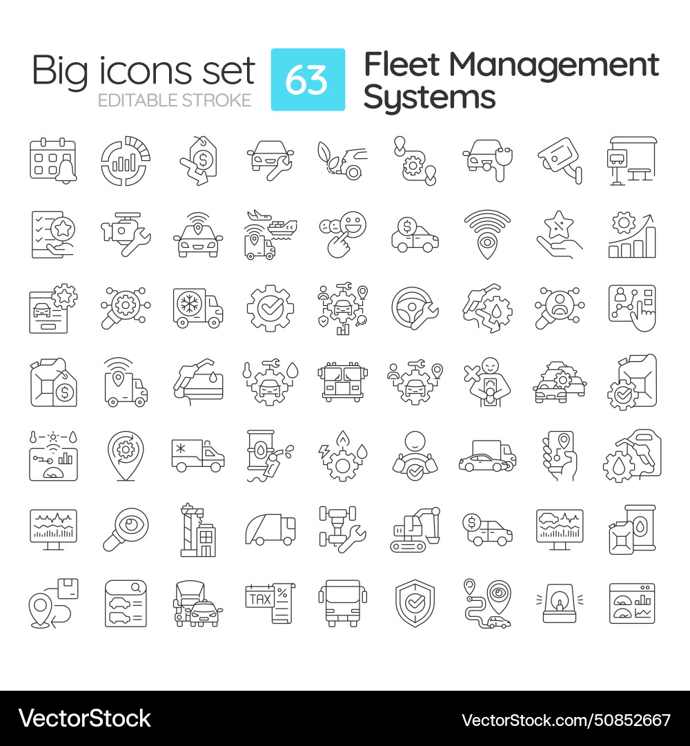 Fleet management systems linear icons set Vector Image