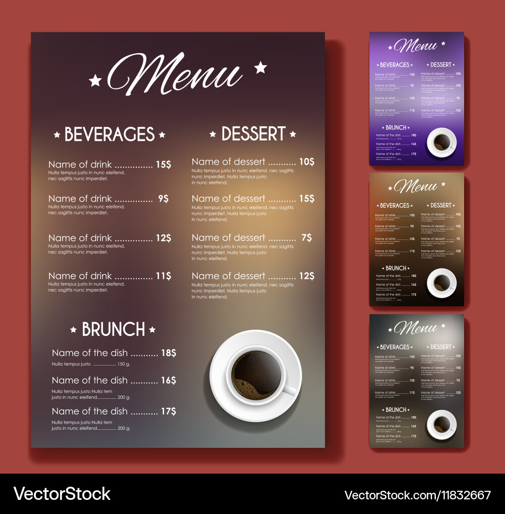 Templates coffee menu different colors Royalty Free Vector