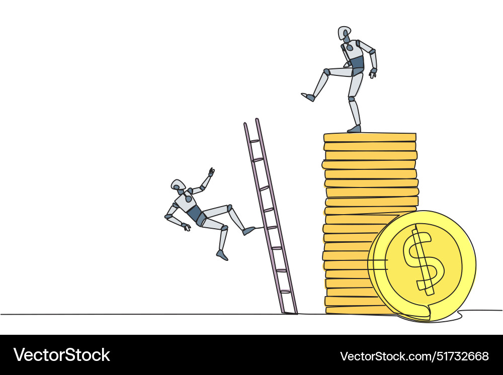 Continuous one line drawing the robot kicks Vector Image