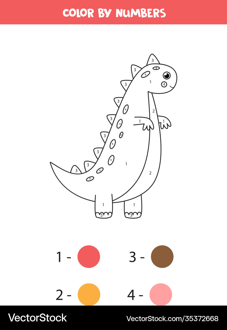 Dinosaur Number Coloring Page Royalty Free Vector Image