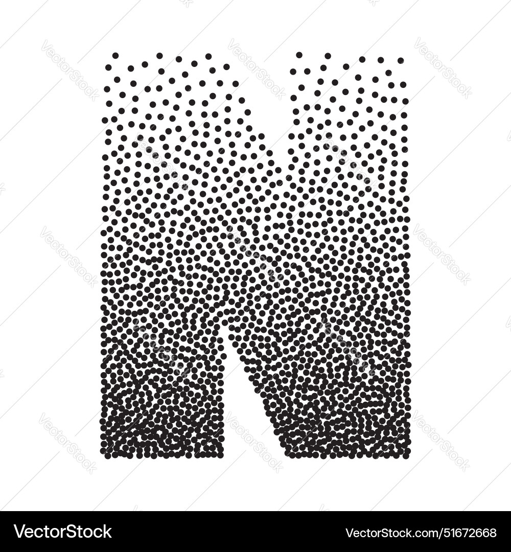 Halftone gradient grain letter n stipple Vector Image