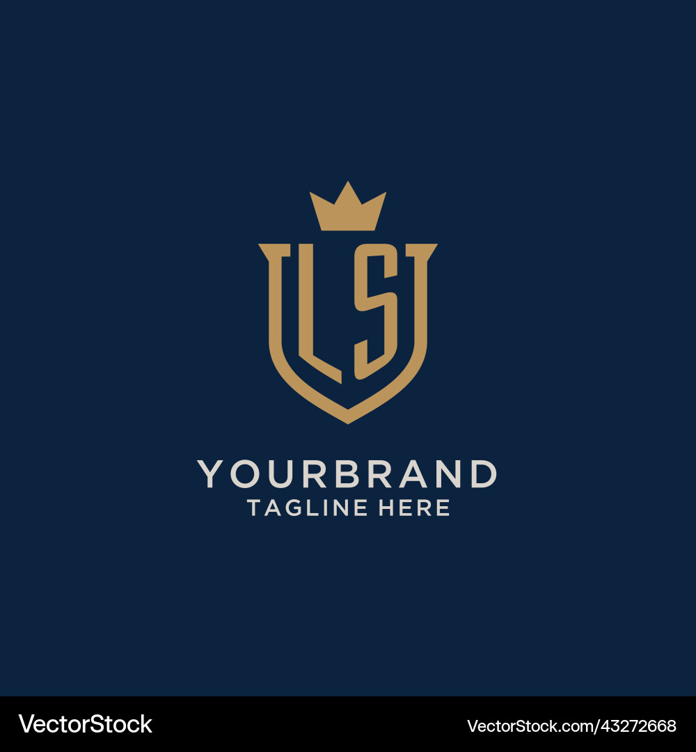 Ls initial shield crown logo Royalty Free Vector Image