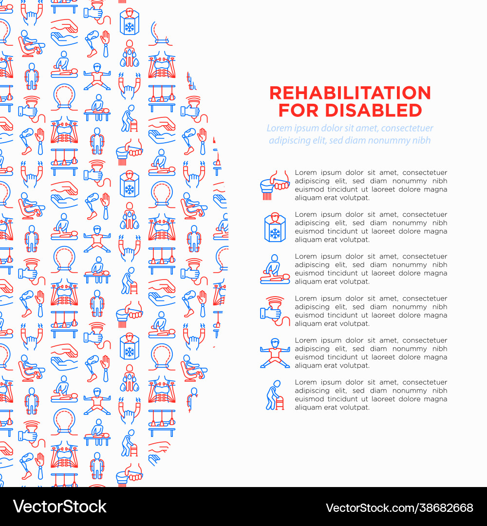 Rehabilitation for disabled concept with thin Vector Image