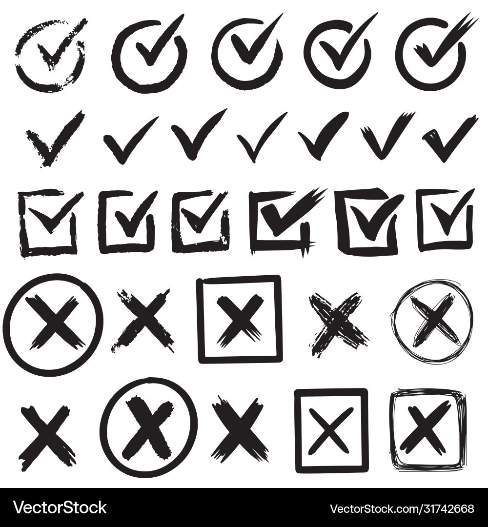 Set hand drawn check v signs isolated Royalty Free Vector