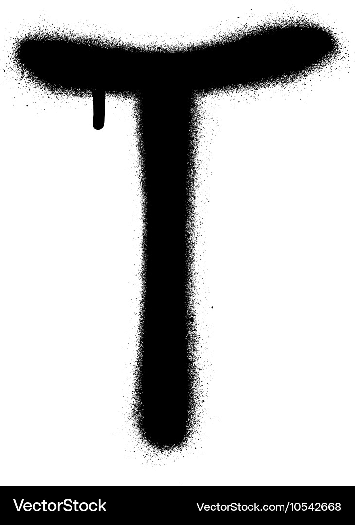 Sprayed t font graffiti with leak in black Vector Image