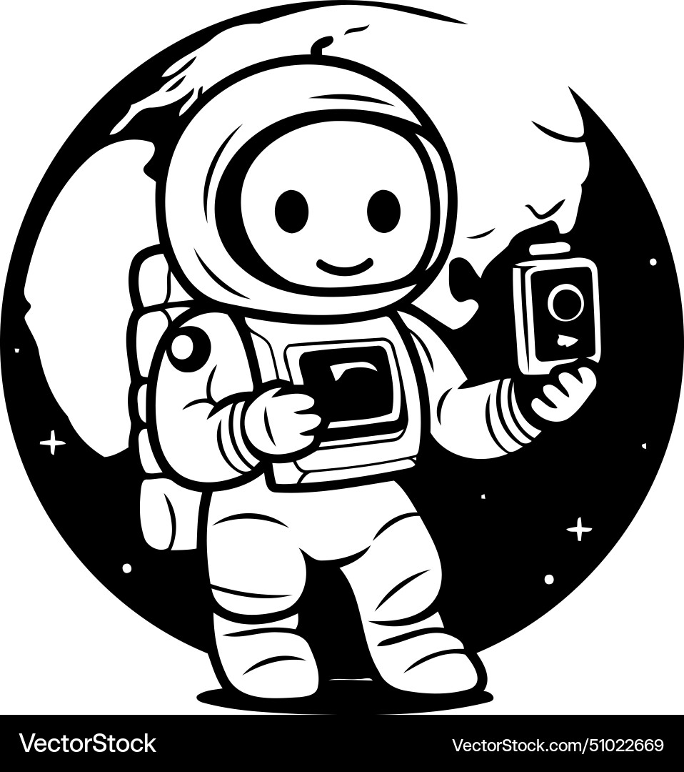 Astronaut holding a camera cartoon style Vector Image