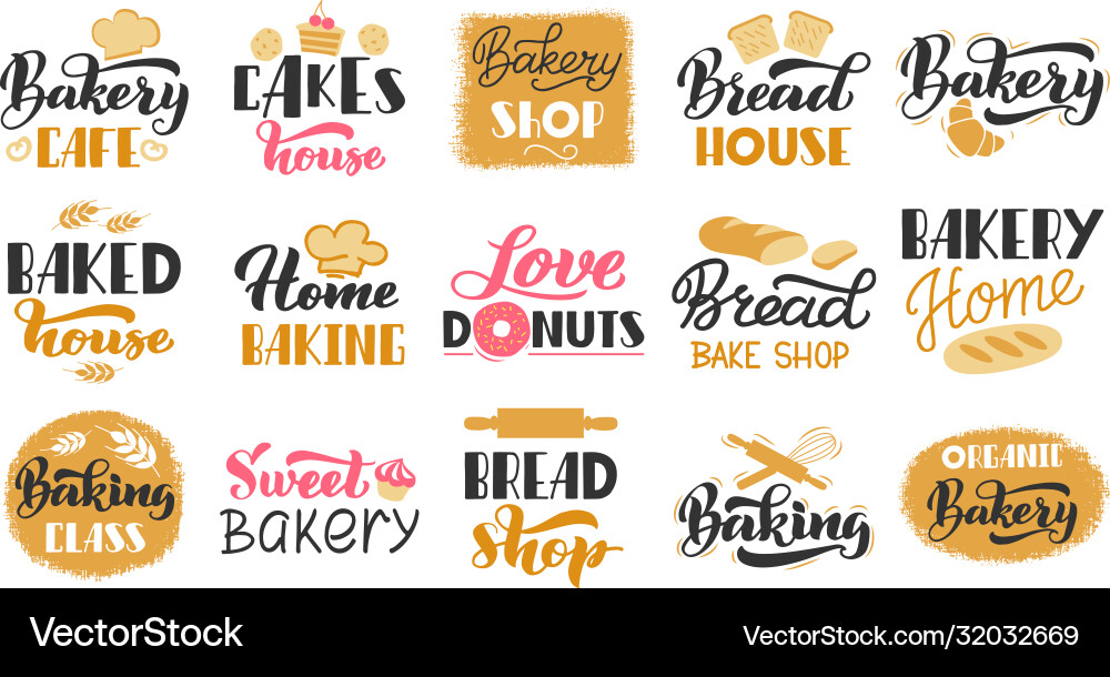 Bakery hand drawn lettering pastry bread Vector Image