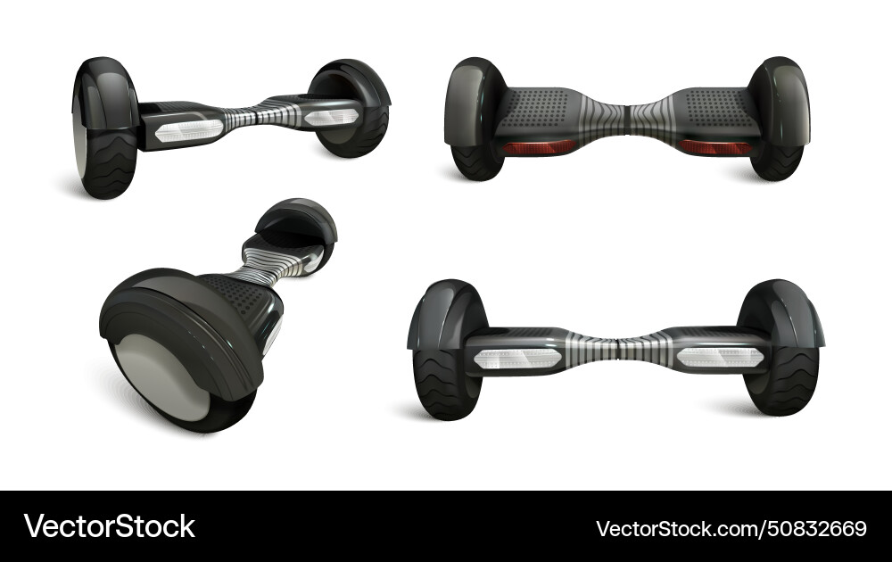 Black hoverboard realistic set Royalty Free Vector Image
