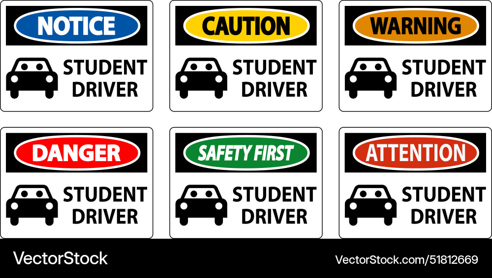 Caution sign student driver Royalty Free Vector Image